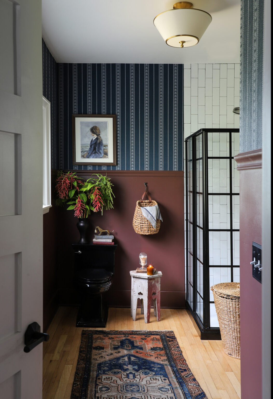 Barnhouse Bathroom Refresh | New Moody Paint & Bold Stripe Wallpaper ...