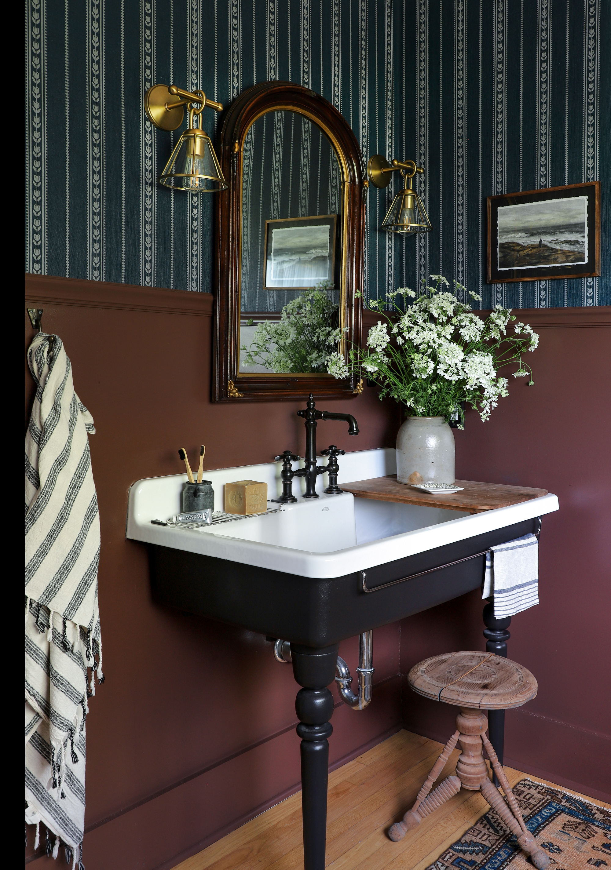 Barnhouse Bathroom Refresh | New Moody Paint & Bold Stripe Wallpaper ...